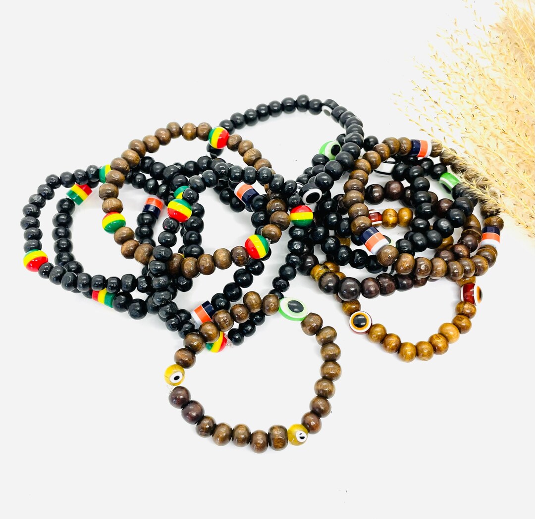 Handmade Rasta Bead Bracelet: Wooden Stretchy Bangle, Made in Kenya. - Etsy