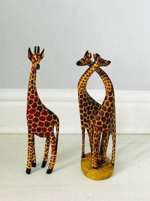 Africa Carved Wood Giraffe Twin Giraffe Carving Giraffehand - Etsy