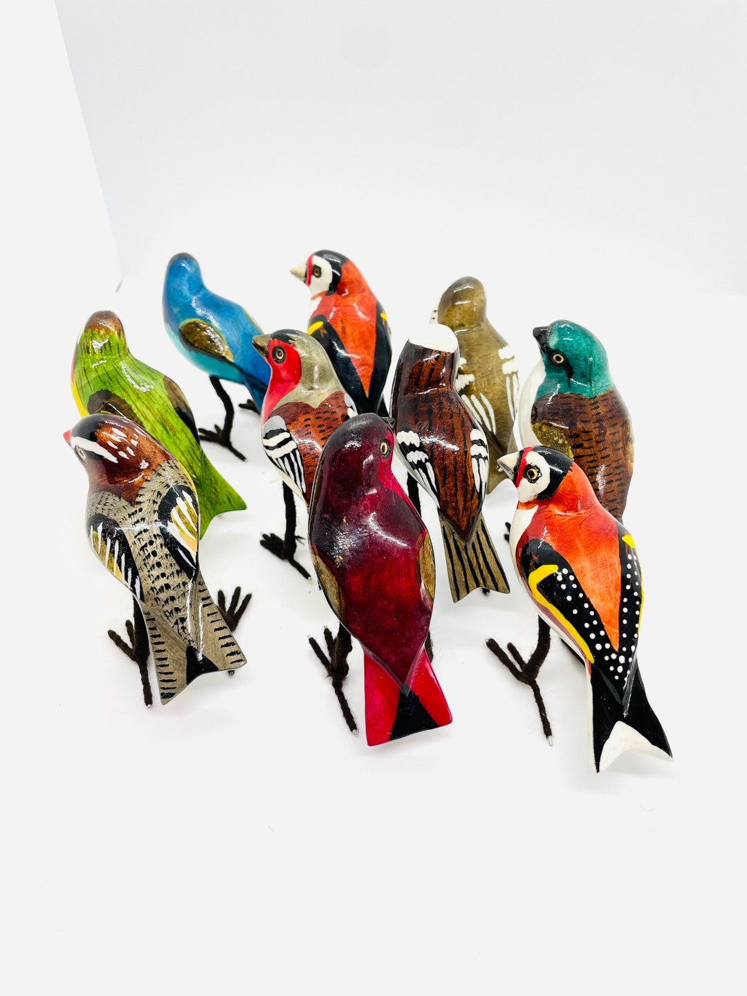 Handmade Wooden Painted Wood Bird Ornaments /carving Birds/painted ...