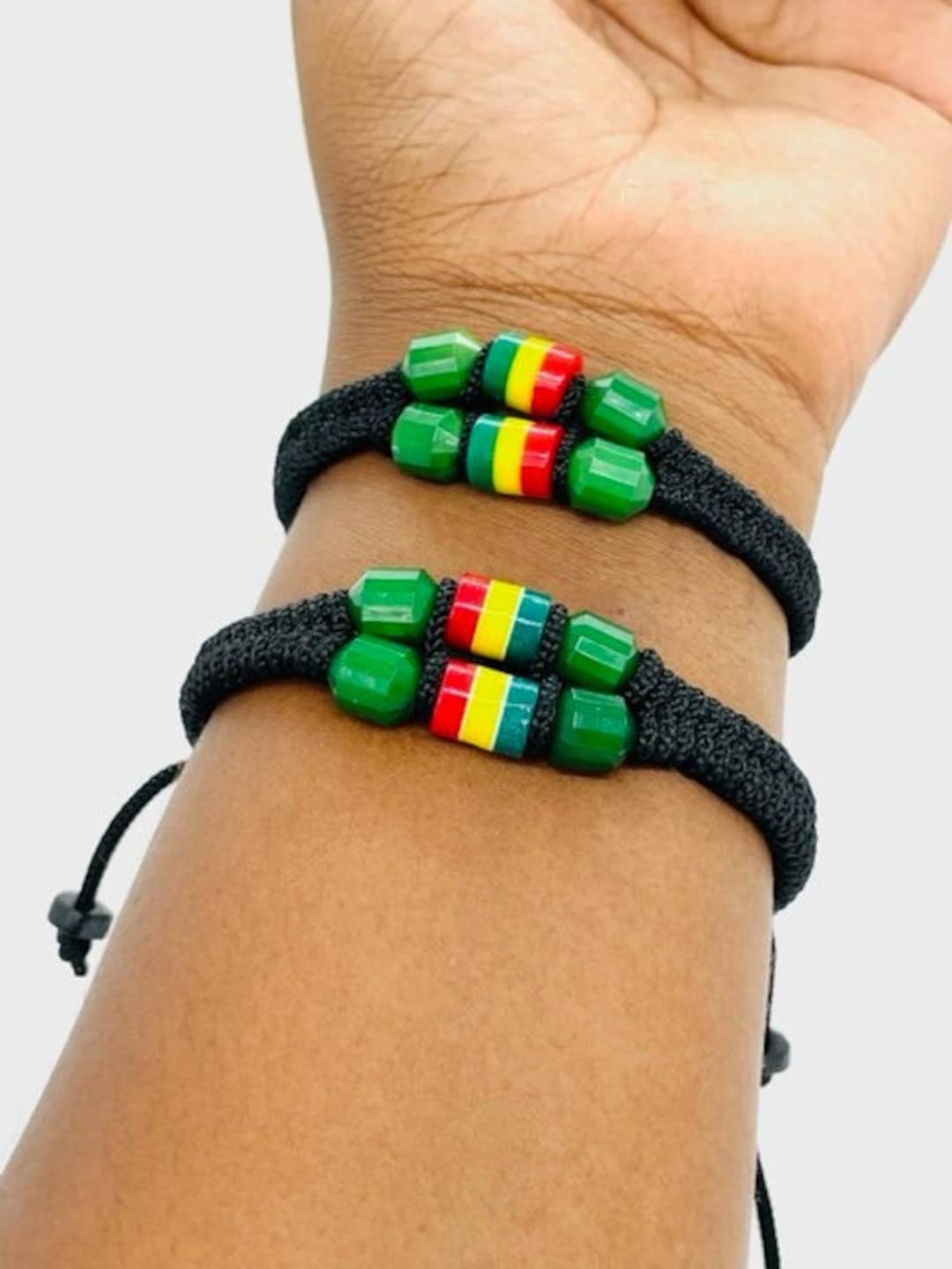 TWO Set of Rasta Reggae Bracelets/adjustable Jamaica Bracelets/rasta ...