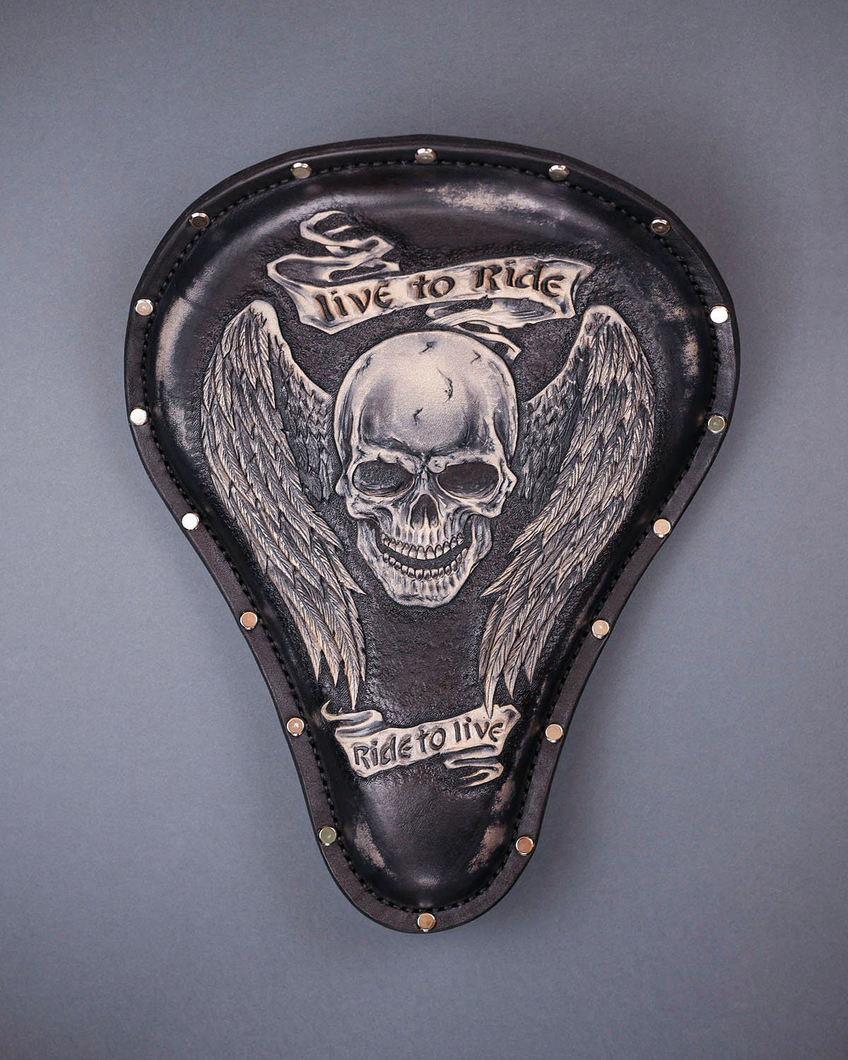 Solo Seat Bobber, Motorcycle Seat With Skull Carving on Leather, Seat ...