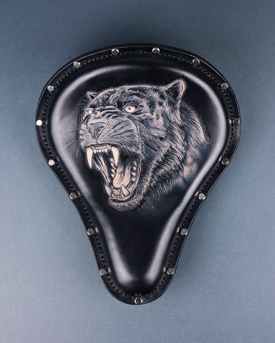 Solo Seat Bobber, Motorcycle Seat With Panther Carving on Leather, Seat ...