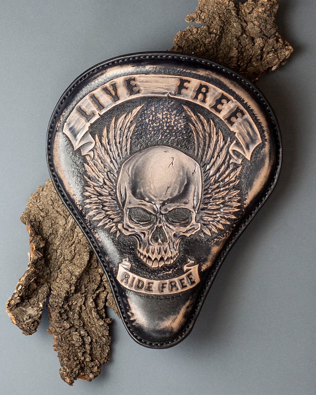Solo Seat Bobber, Motorcycle Seat With Skull Carving on Leather, Seat ...