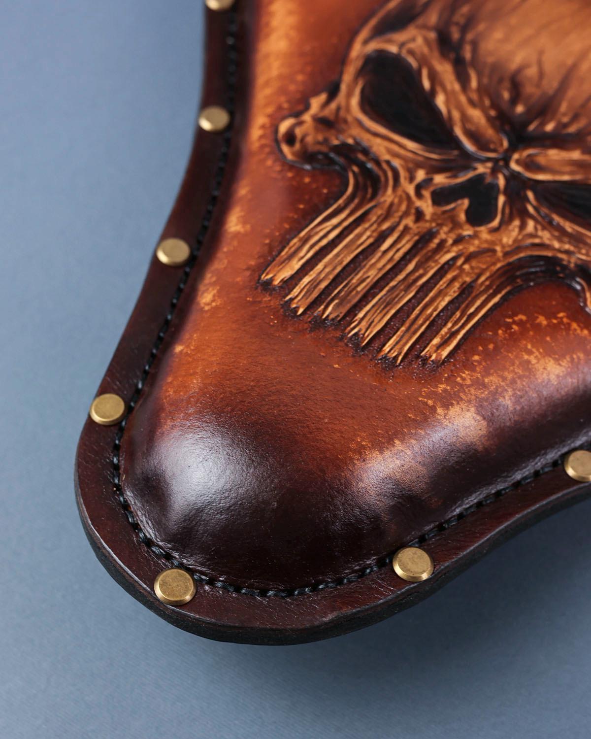 Solo Seat Bobber, Motorcycle Seat With Skull Carving on Leather, Seat ...