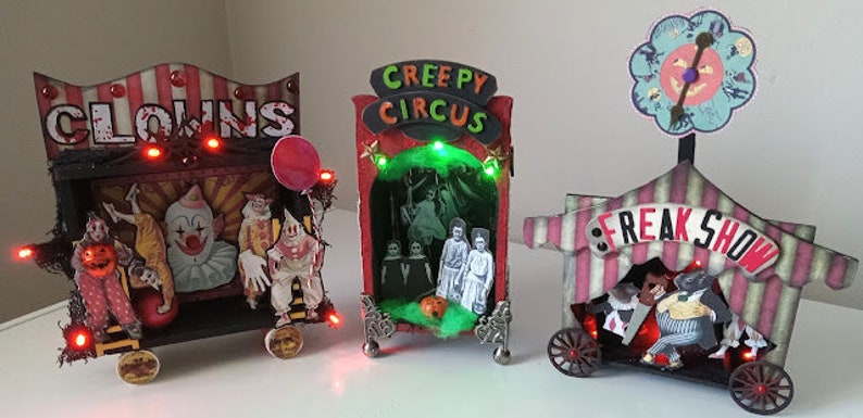 Creepy Circus Sideshow Booths Set of 3 Light up Mixed Media - Etsy