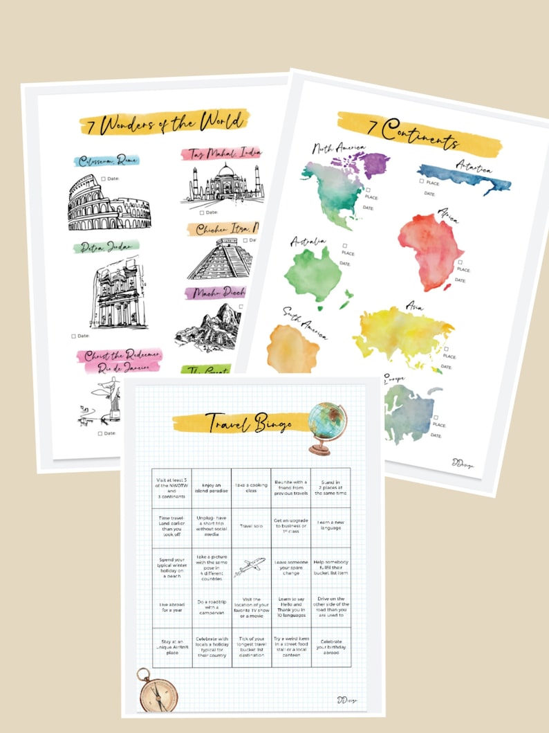 7 Continents & 7 Wonders of the World Printable, Travel Printable ...
