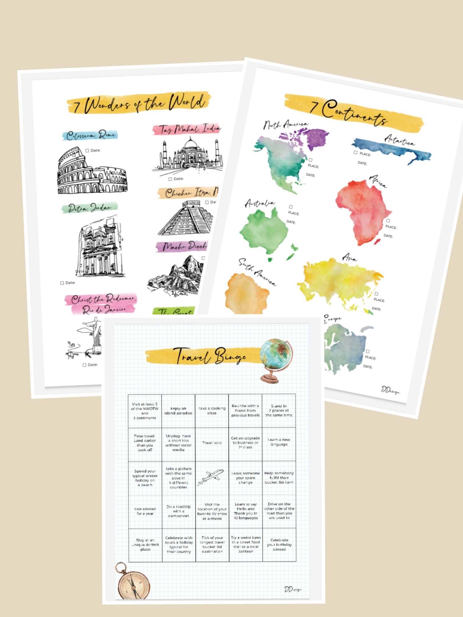 7 Continents & 7 Wonders of the World Printable, Travel Printable ...