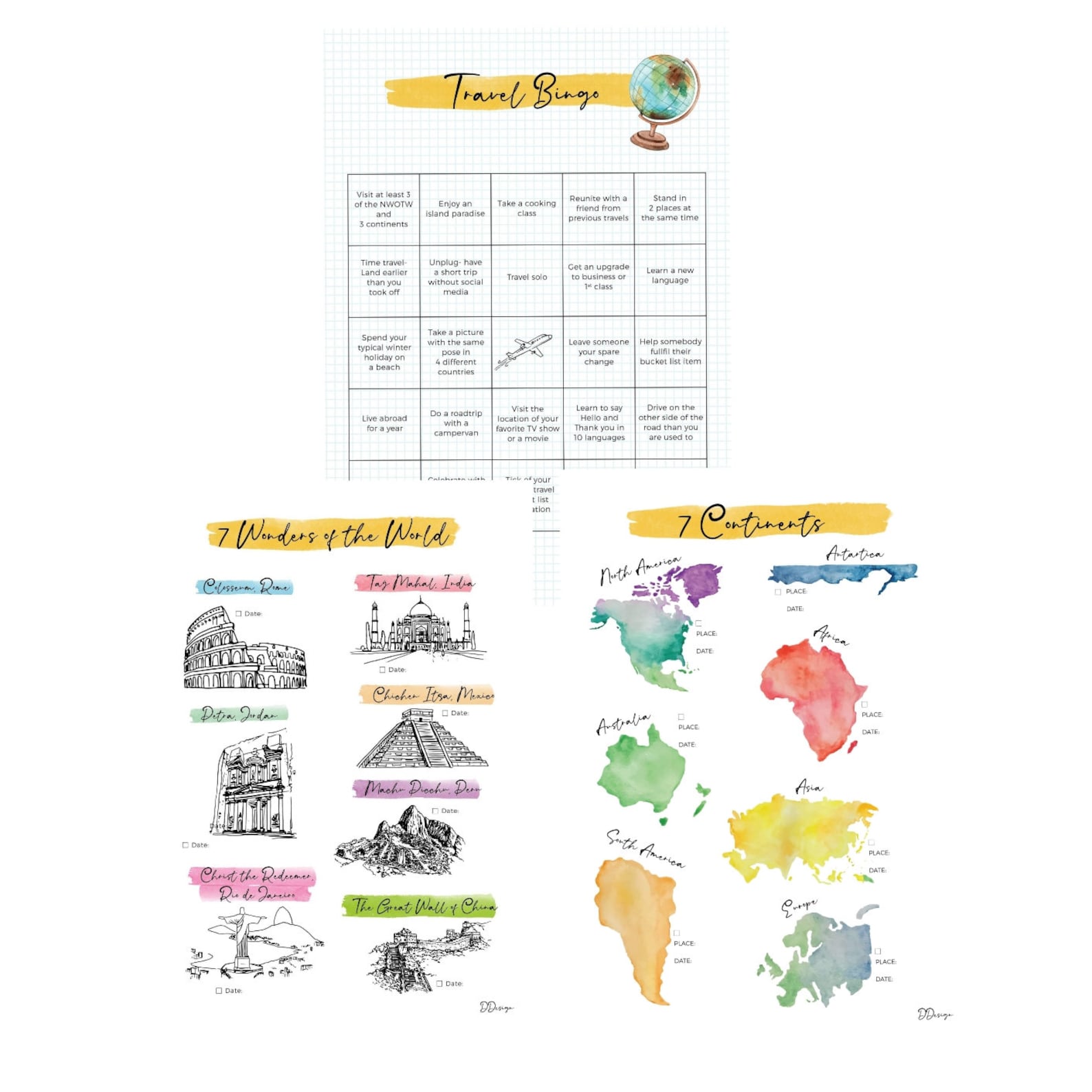 7 Continents & 7 Wonders of the World Printable, Travel Printable ...