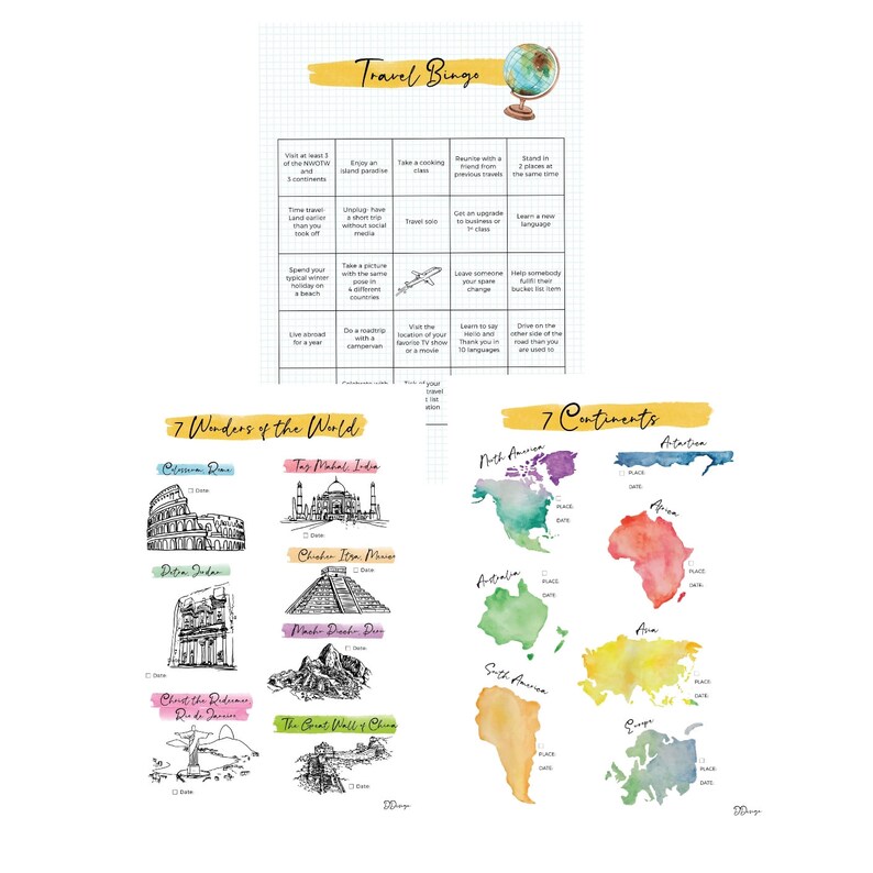 7 Continents & 7 Wonders of the World Printable, Travel Printable ...