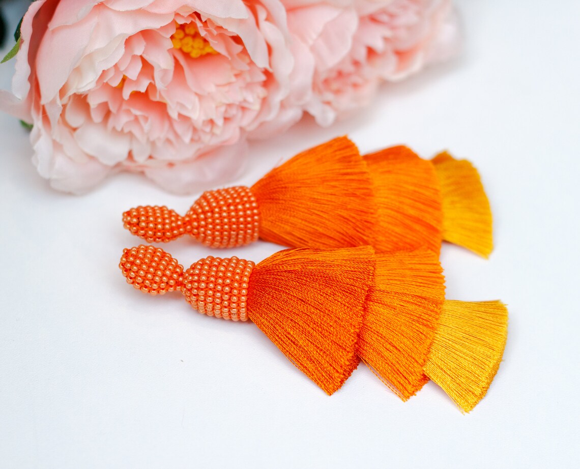Ombre Orange Tassel Three Shades of Orange Tassel Earrings | Etsy