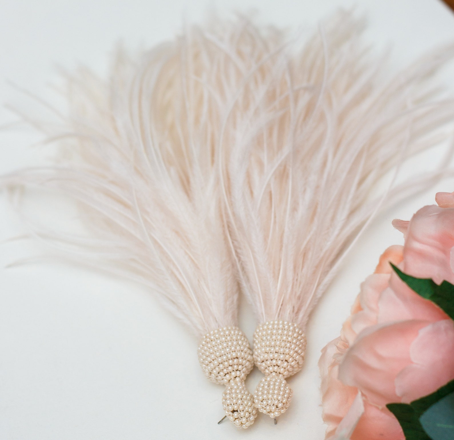 Ivory Feather Earrings Stud Earrings Unique Earrings Boho | Etsy