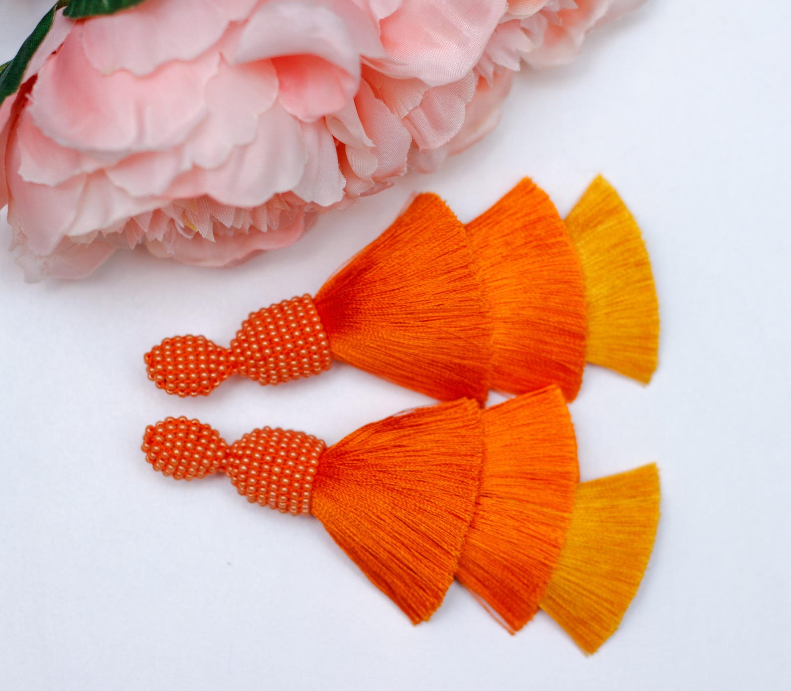 Ombre Orange Tassel Three Shades of Orange Tassel Earrings | Etsy