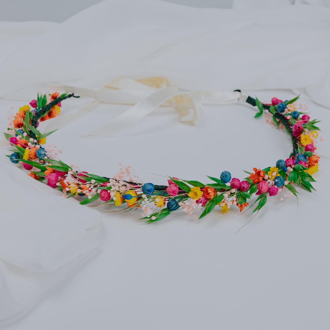 Bright Fuchsia Pink Green Prange Yellow Blue Flower Crown for Wedding ...