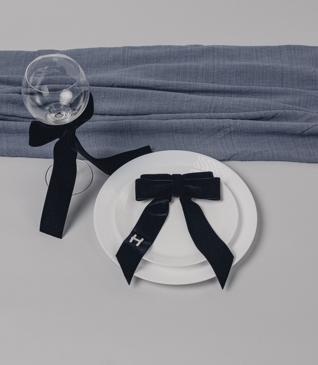 Monogram Velvet Ribbon Embroidered Place Setting/personalised Ribbon ...