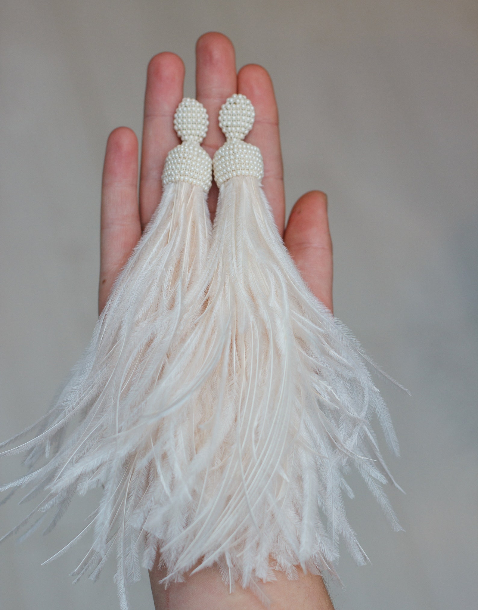 Ivory Feather Earrings Stud Earrings Unique Earrings Boho | Etsy