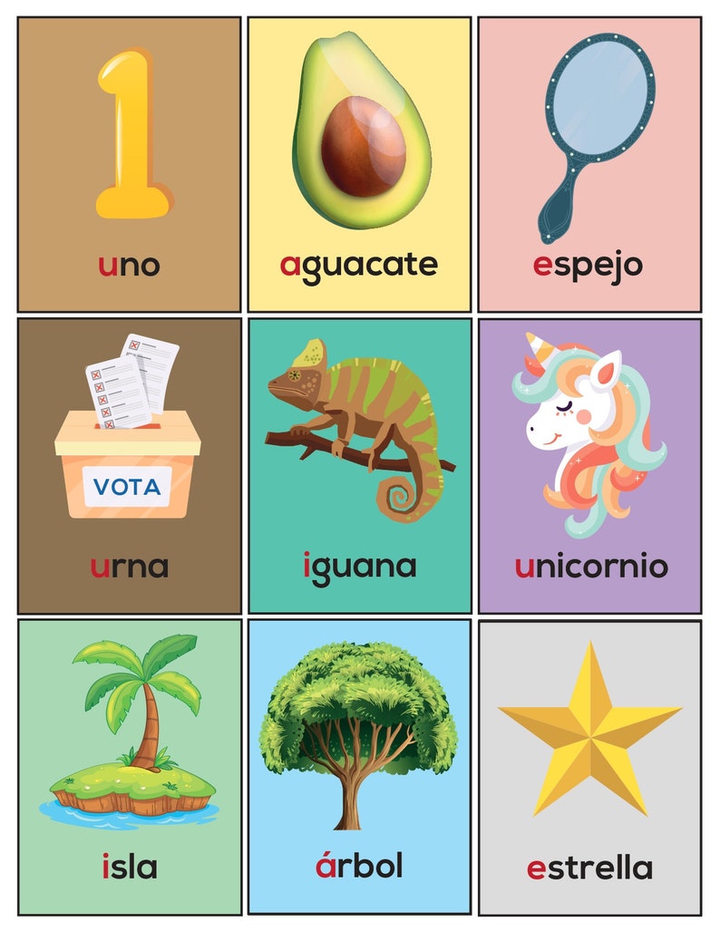 Learn Spanish Loteria Vocabulary, Spanish Bingo Game Vowels, Aprender ...