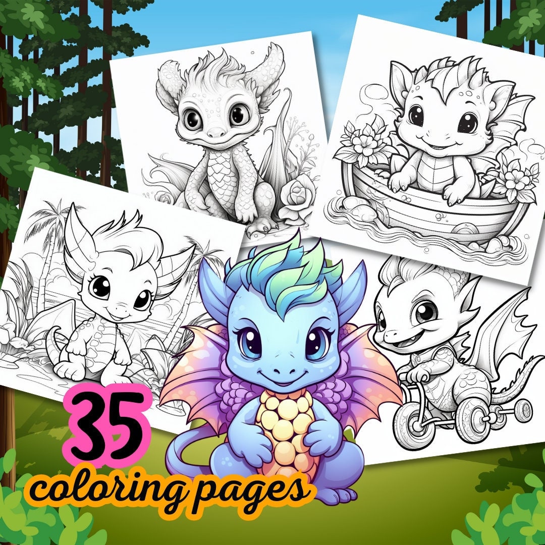 Cute Baby Dragons Coloring Page for Kids, Cartoon Fun Dragons Coloring ...