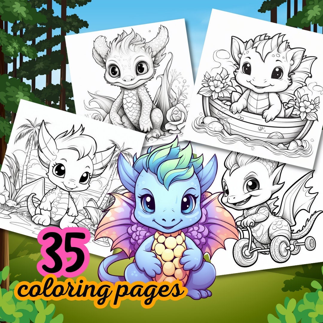 Cute Baby Dragons Coloring Page for Kids, Cartoon Fun Dragons Coloring ...