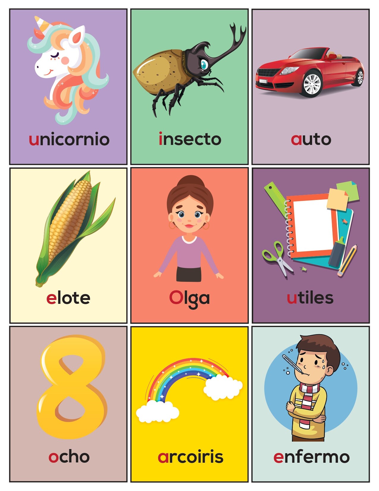 Learn Spanish Loteria Vocabulary, Spanish Bingo Game Vowels, Aprender ...
