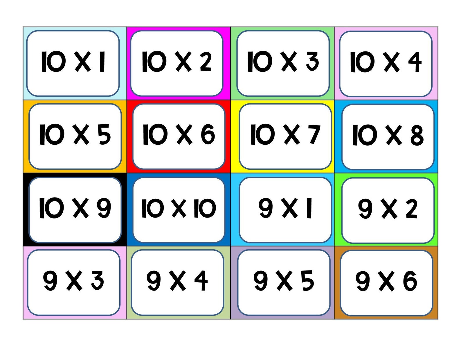 Tablas de multiplicación para bingo, hojas de trabajo de multiplicación ...