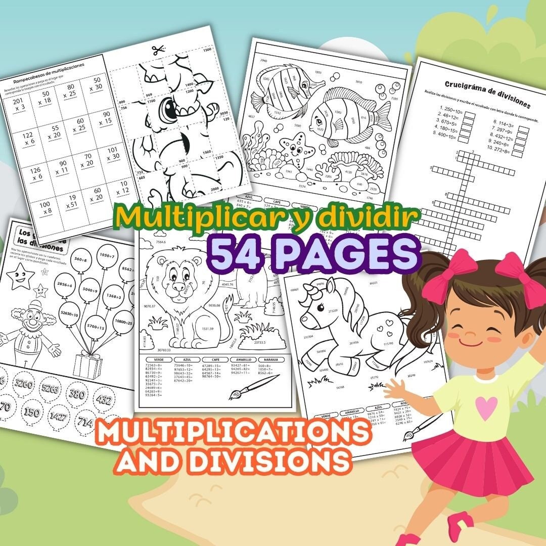 Multiplications and Divisions Worksheet Colory by Number, Cut and Paste ...