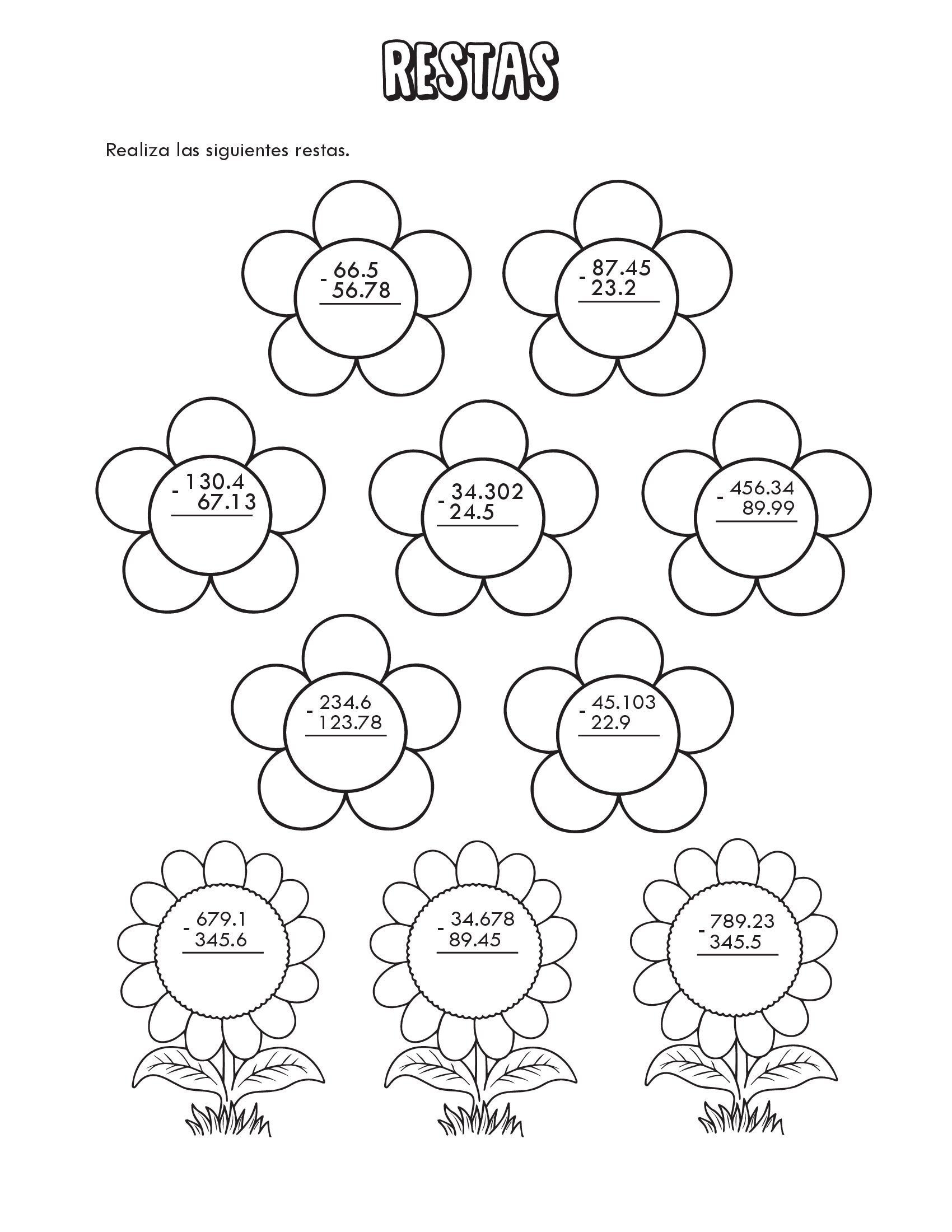 Hojas De Trabajo De Suma Y Resta De Decimales 1847933 | Resta Con