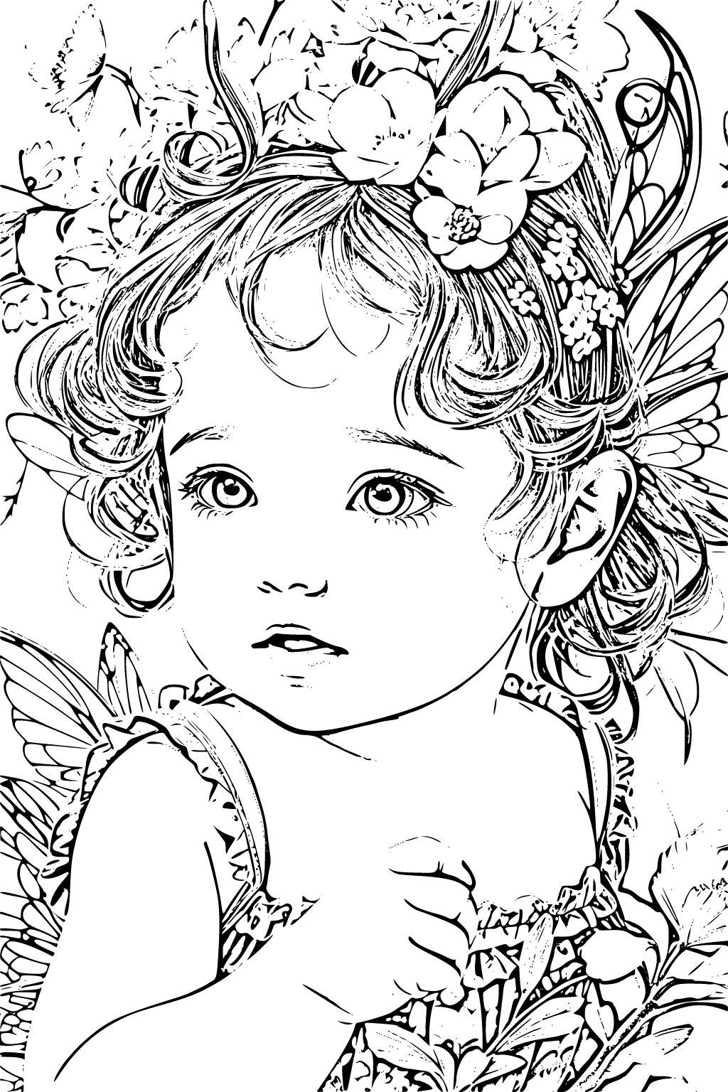 Baby Fairies Coloring Page Adults Sweet Cute Little Fairies - Etsy