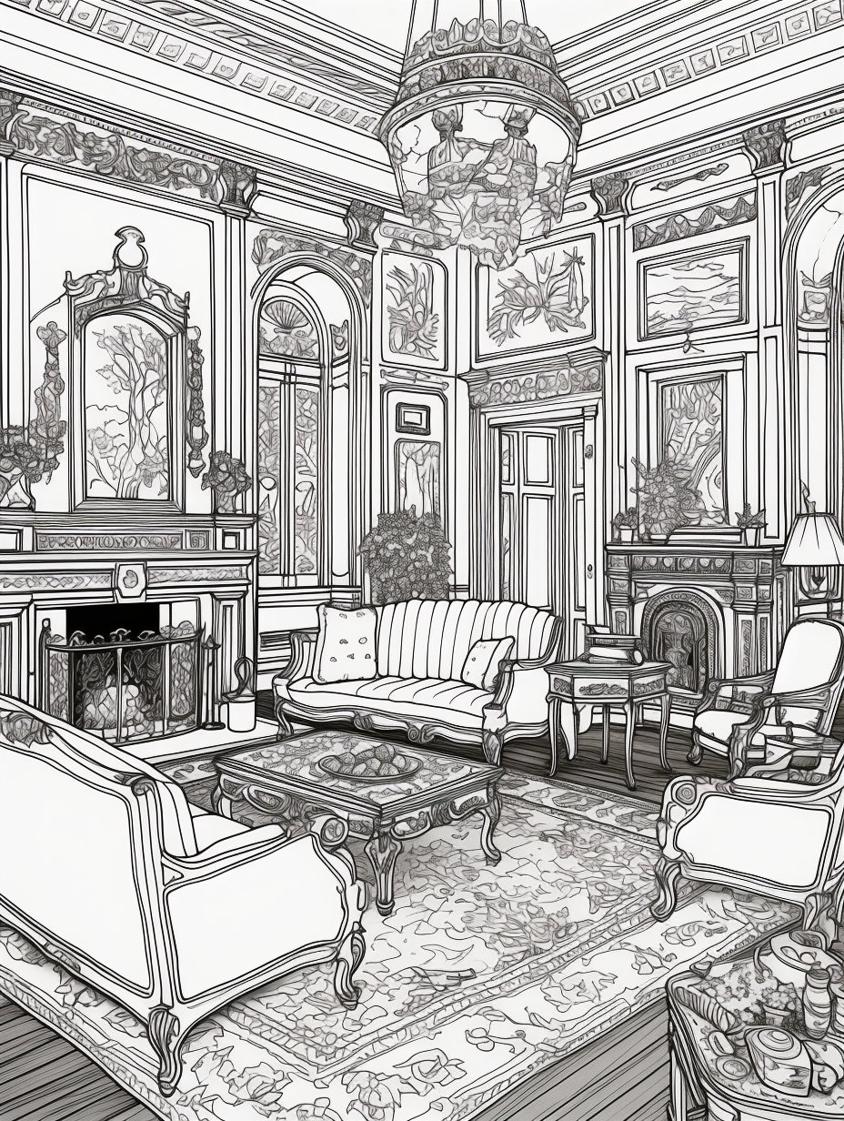 Castle Interiors Grayscale Coloring Pages Adults, Medieval Architecture ...