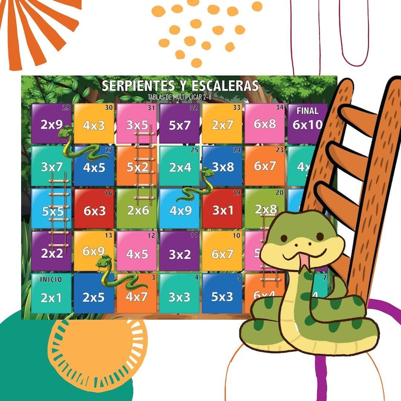 Times Tables 1 to 9, Snakes and Ladders Printable Game, Multiplication ...