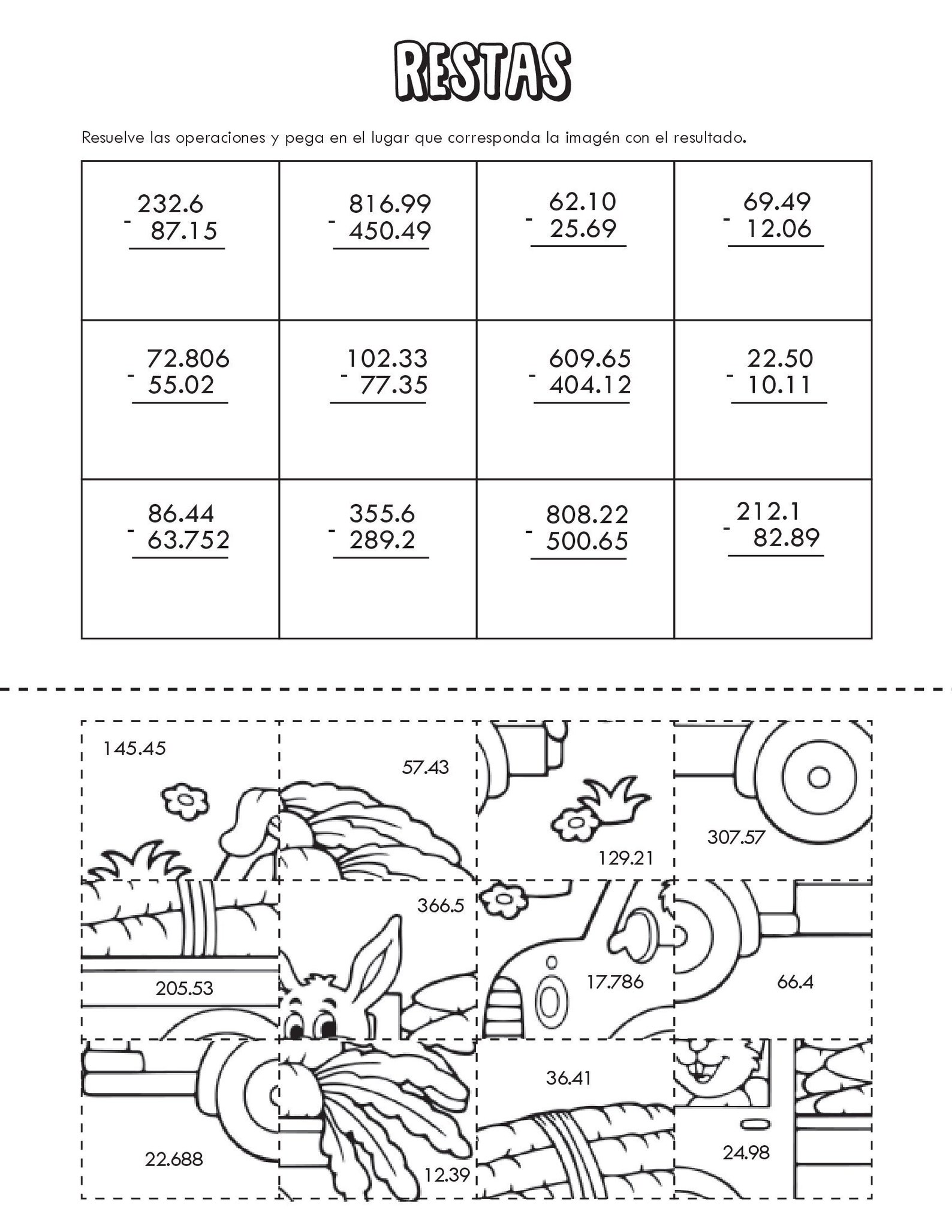 Hoja de trabajo de suma y resta con decimales, suma y resta con puntos ...