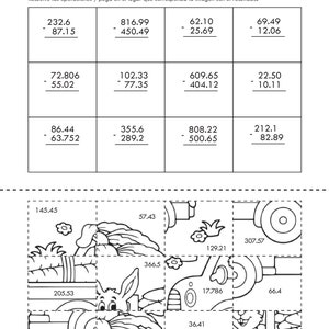 Hoja de trabajo de suma y resta con decimales, suma y resta con puntos ...