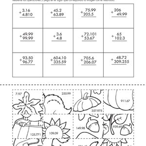 Hoja de trabajo de suma y resta con decimales, suma y resta con puntos ...