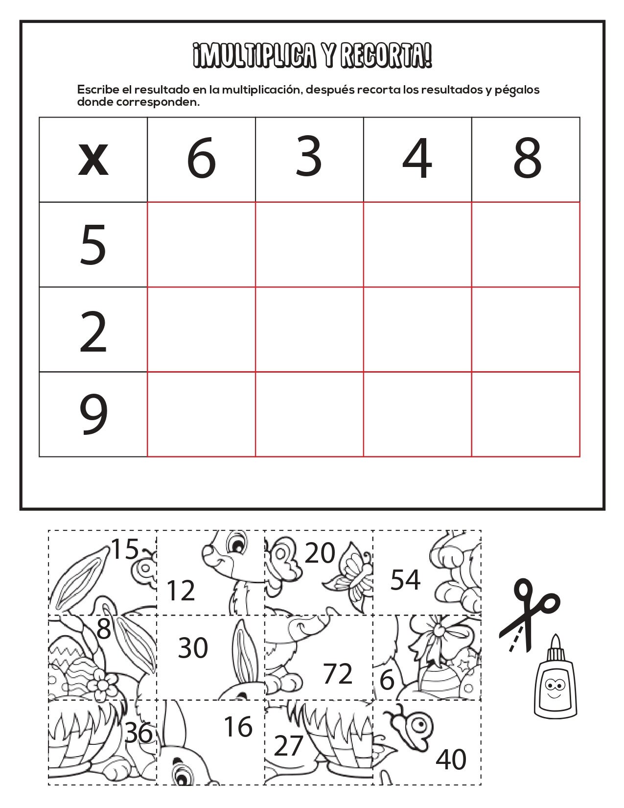 Multiplications and Divisions Worksheet Colory by Number, Cut and Paste ...