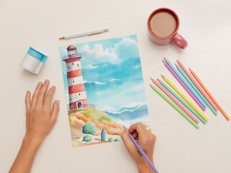 50 Abstract Reverse Coloring Page, Landscape Watercolor Color Backwards ...