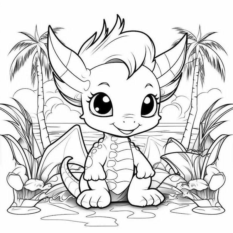 Cute Baby Dragons Coloring Page for Kids, Cartoon Fun Dragons Coloring ...