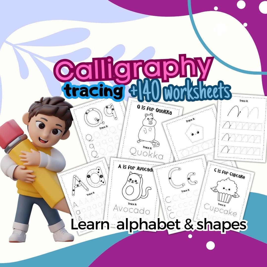 Calligraphy Trace Child, Handwriting Practice Worksheet Kid, Tracing ...
