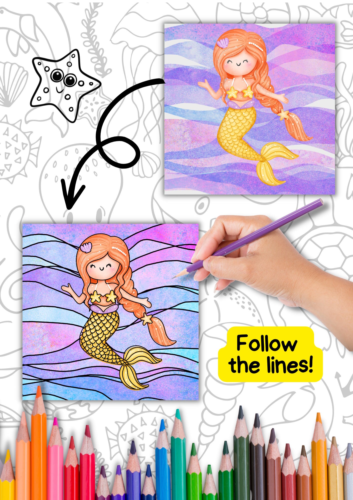 Mermaid and Friends Reverse Coloring Book for Kids, Inverse Backwards ...