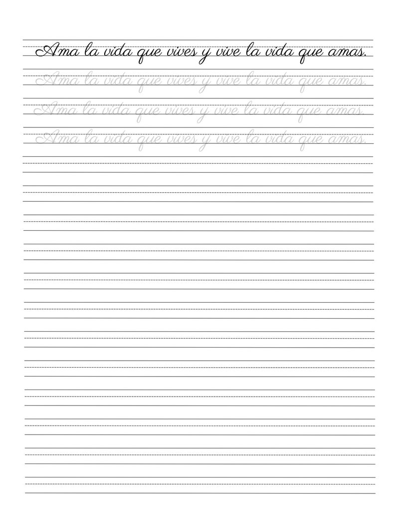 Calligraphy Spanish Practice Sheet for Adults, Motivational Phrases ...