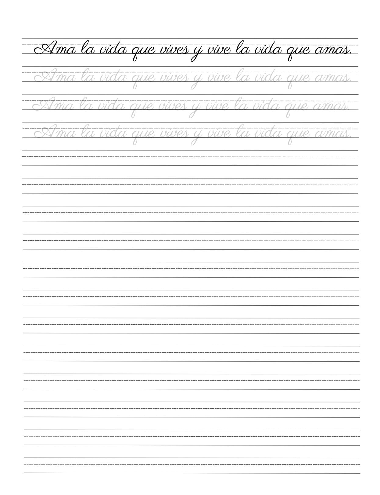 Calligraphy Spanish Practice Sheet for Adults, Motivational Phrases ...