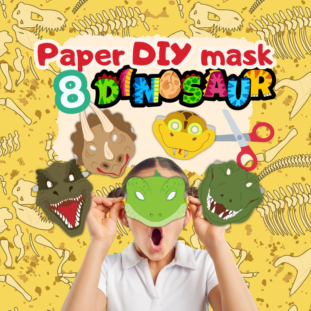 Paper Dinosaur Masks for Kids, Role Play Sheet Mask Animal, Jurassic ...