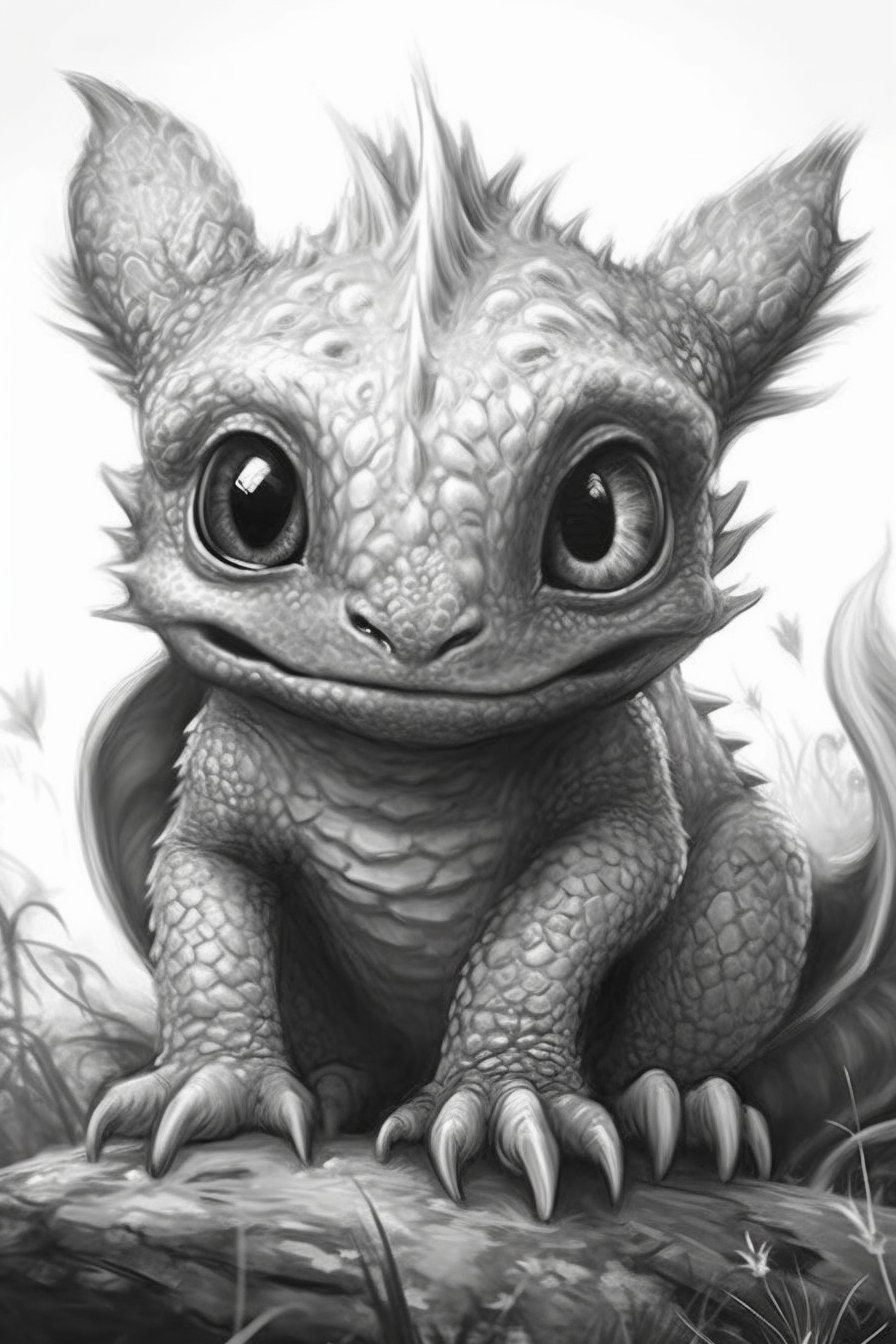 Realistic Baby Dragon Coloring Page for Adults, Dragons Babies Coloring ...