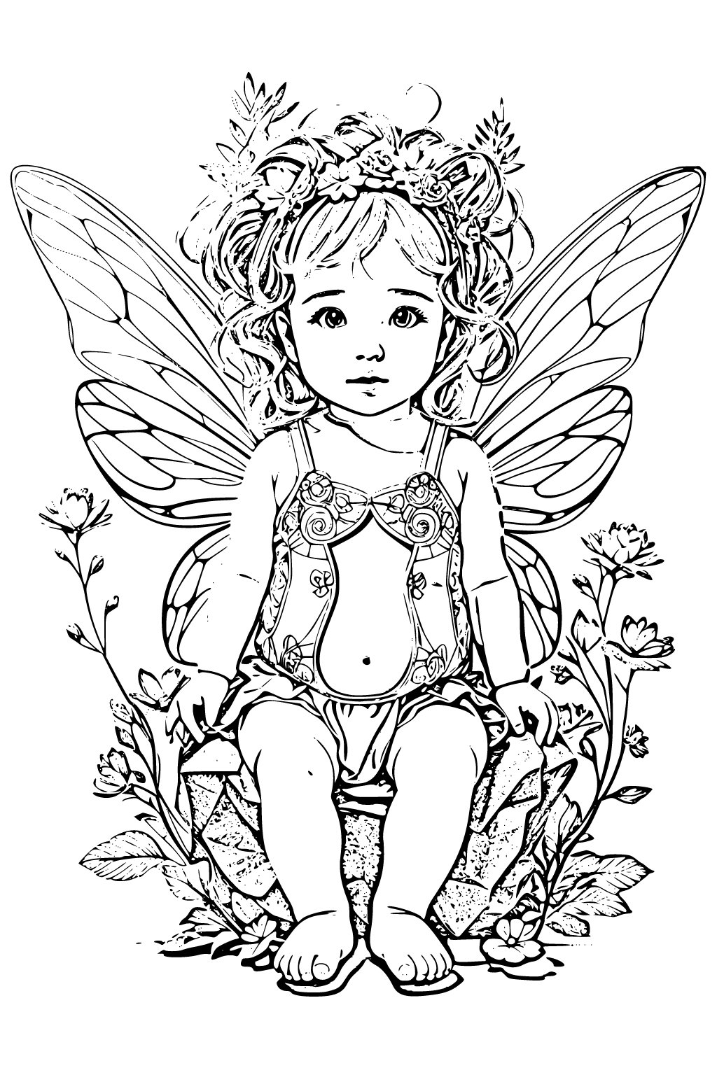 Baby Fairies Coloring Page Adults Sweet Cute Little Fairies - Etsy