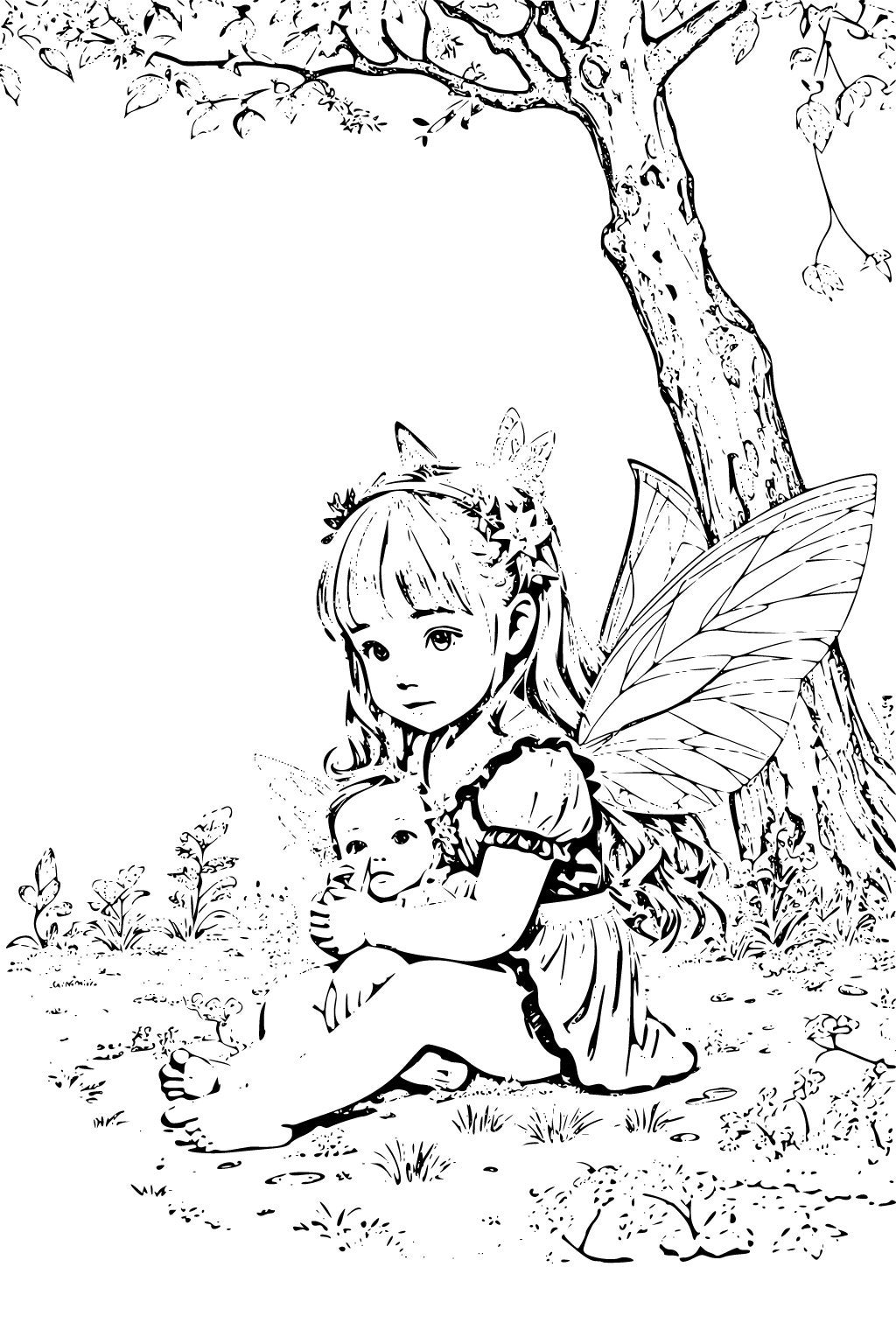 Baby Fairies Coloring Page Adults Sweet Cute Little Fairies - Etsy