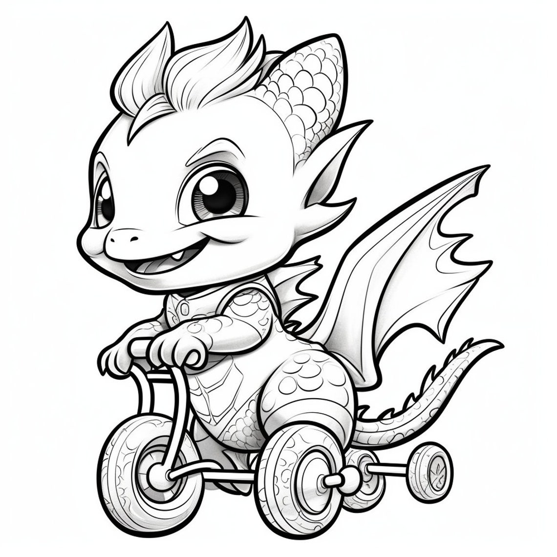 Cute Baby Dragons Coloring Page for Kids, Cartoon Fun Dragons Coloring ...