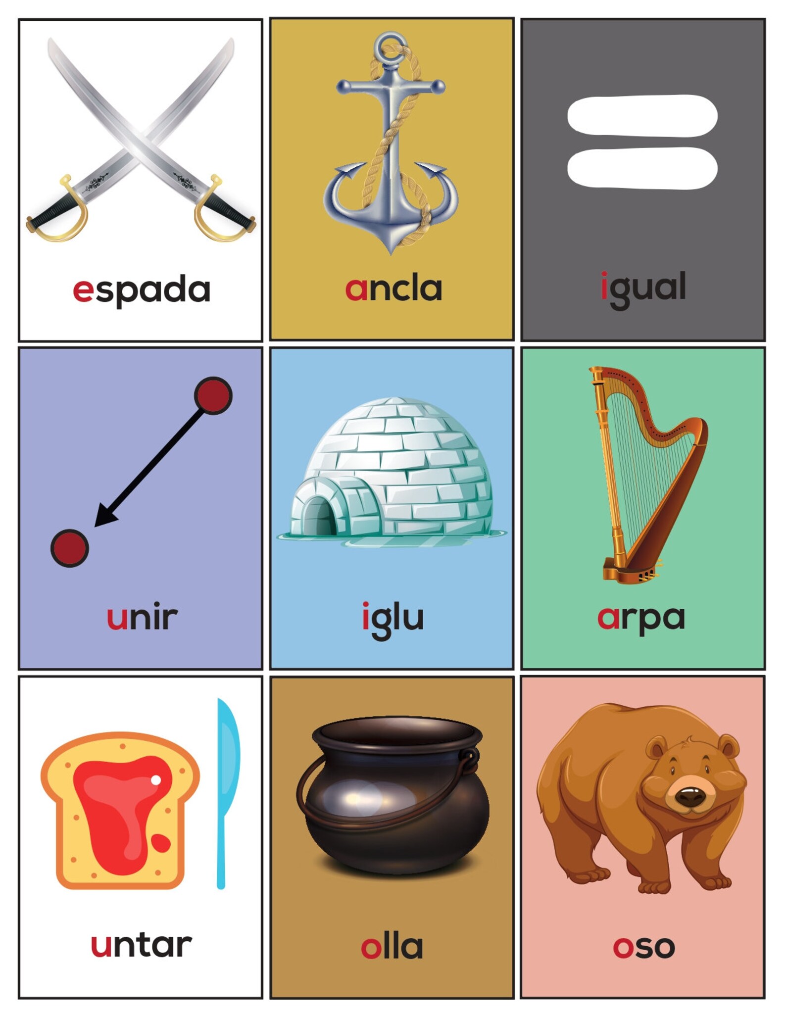 Learn Spanish Loteria Vocabulary, Spanish Bingo Game Vowels, Aprender ...
