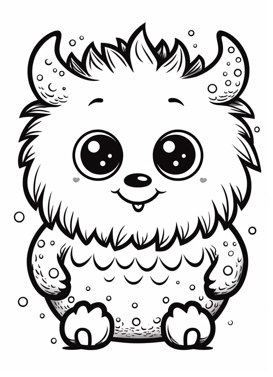 50 Kawaii Creepy Monsters Grayscale Coloring Pages for Kids, Adorable ...