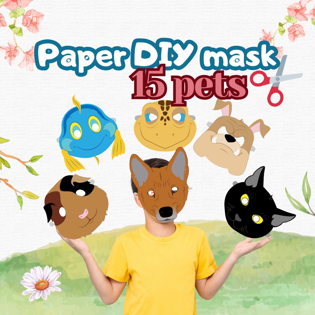 Paper Pets Masks for Kids, Role Play Sheet Mask Animal, Dog, Cat ...