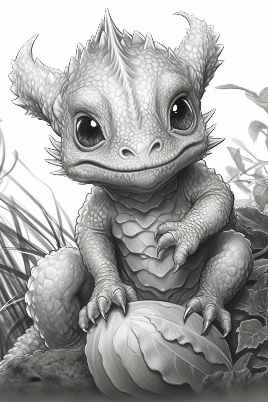Realistic Baby Dragon Coloring Page for Adults, Dragons Babies Coloring ...
