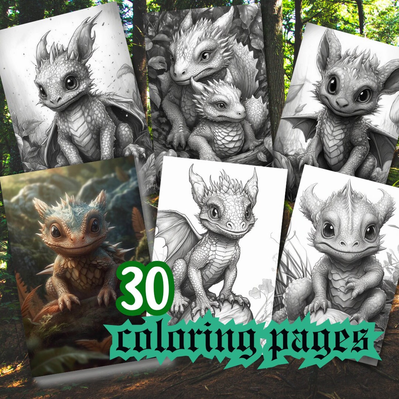 Realistic Baby Dragon Coloring Page for Adults, Dragons Babies Coloring ...