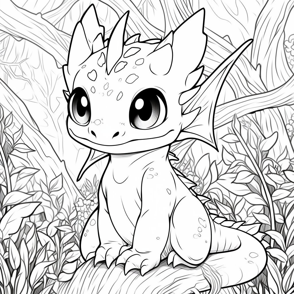 Cute Baby Dragons Coloring Page for Kids, Cartoon Fun Dragons Coloring ...